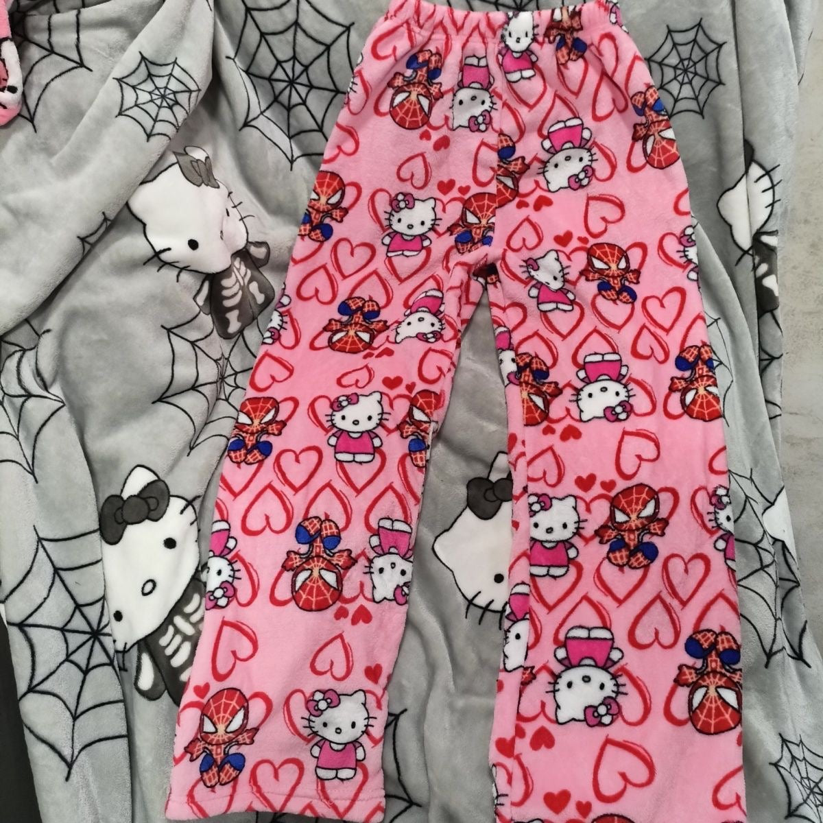 Hello Kitty Fuzzy Spiderman Pajama Pants – Pink Heart