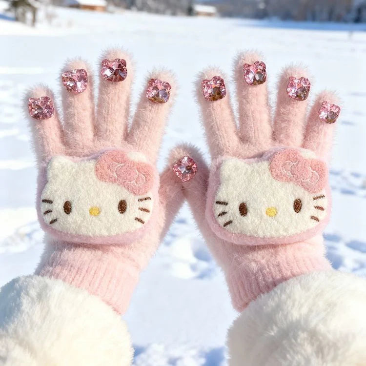 Hello Kitty Crystal Sparkle Gloves – Pink Heart